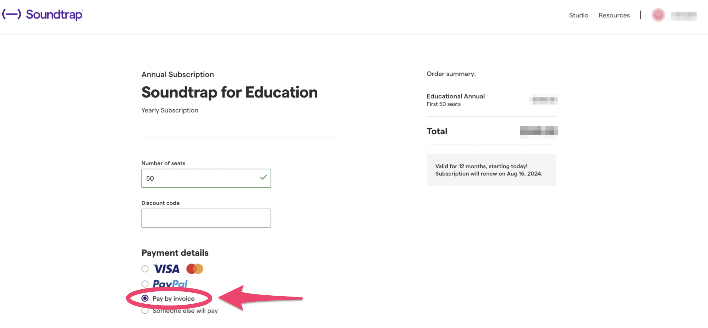 Requesting an Invoice for a New Soundtrap for Education Subscription ...