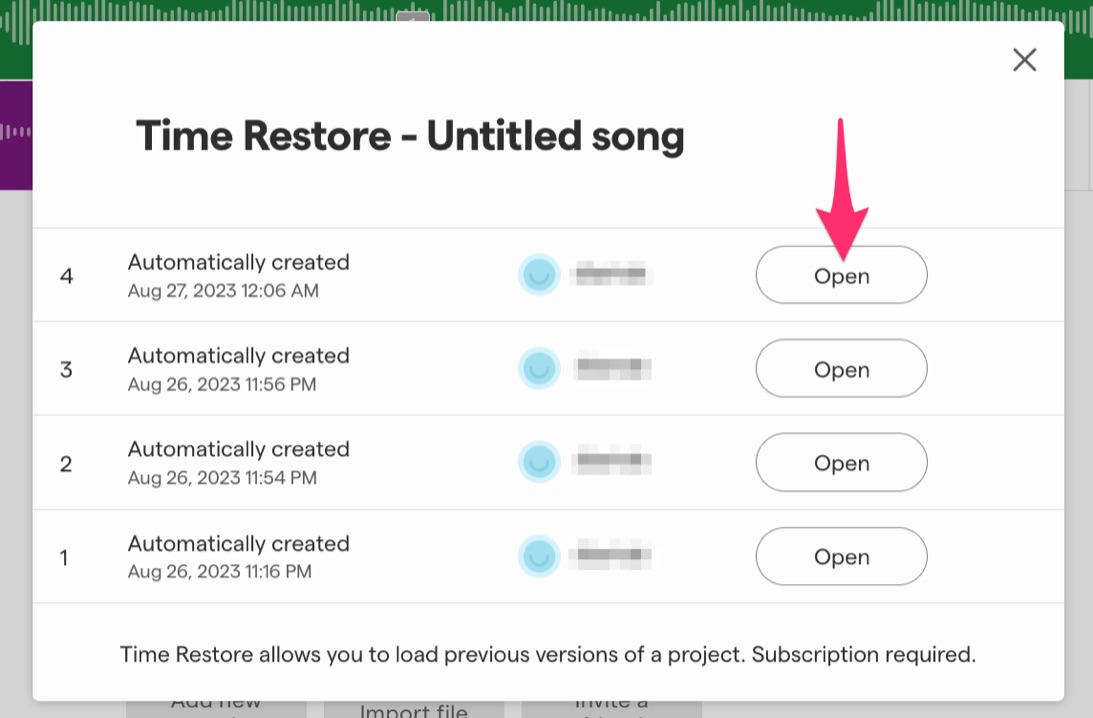 Restoring project versions – Soundtrap Support