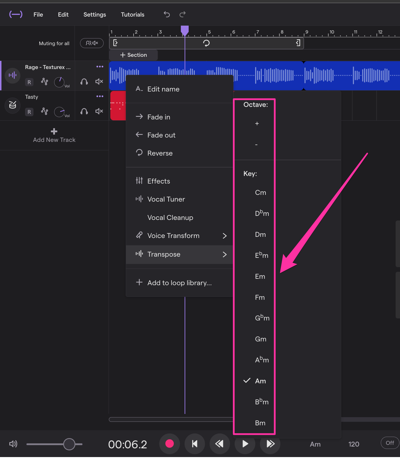 Change Pitch and Transpose – Soundtrap Support